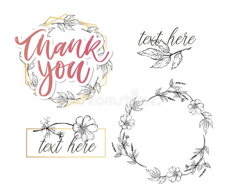 Cute Thank You Script Card Flowers Letter Text Stock Vector ...