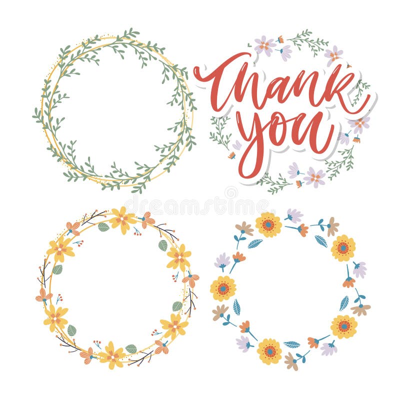 Cute Thank You Script Card Flowers Letter Text Stock Vector ...
