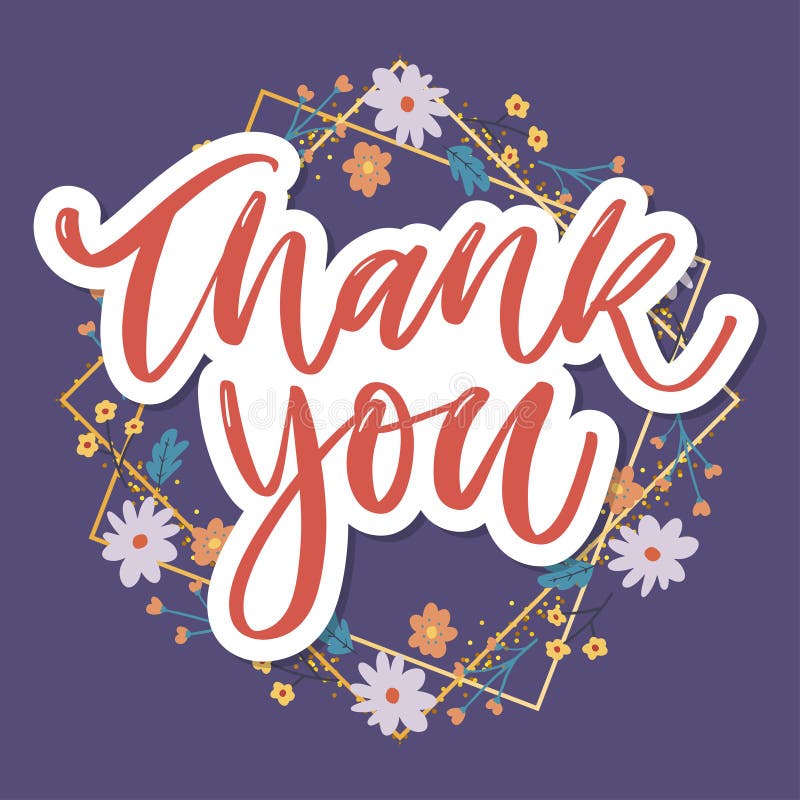 Cute Thank You Script Card Flowers Letter Text Stock Illustration ...