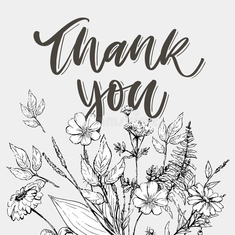 Cute Thank You Script Card Flowers Letter Text Stock Illustration ...