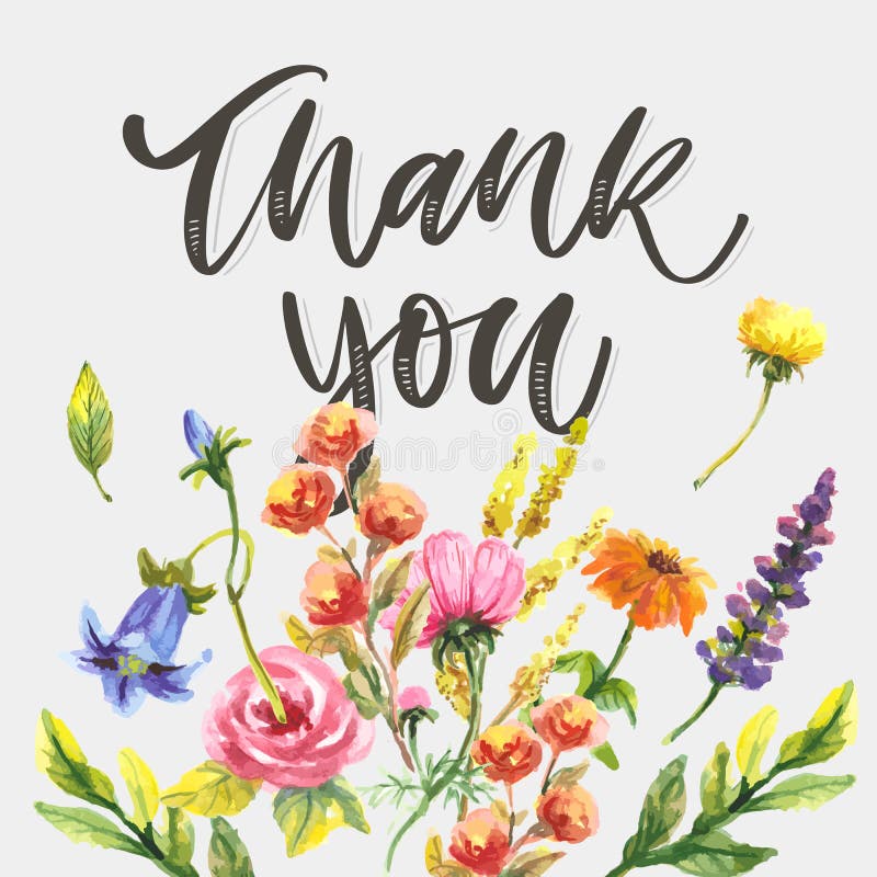 Cute Thank You Script Card Flowers Letter Text Stock Vector ...