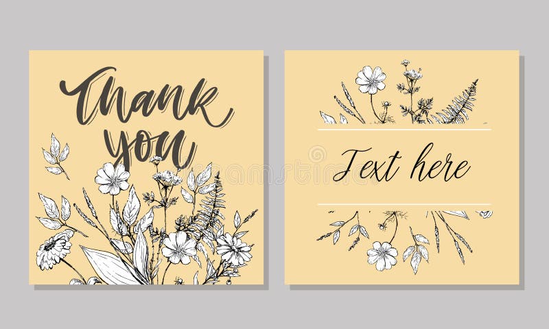 Cute Thank You Script Card Flowers Letter Text Stock Vector ...