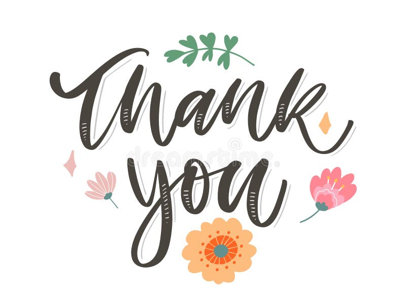 Cute Thank You Script Card Flowers Letter Text Stock Vector ...