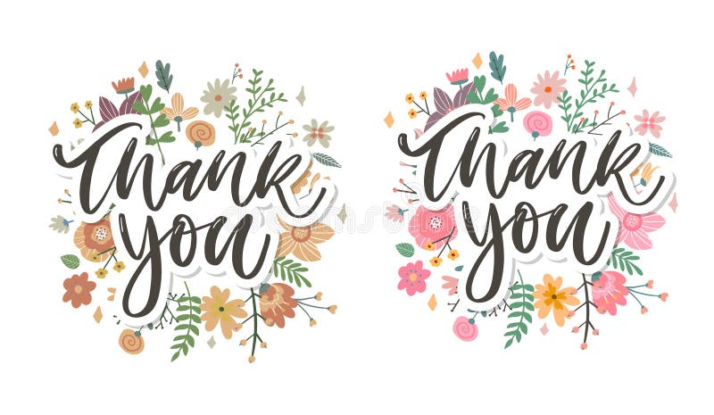 Cute Thank You Script Card Flowers Letter Text Stock Vector ...