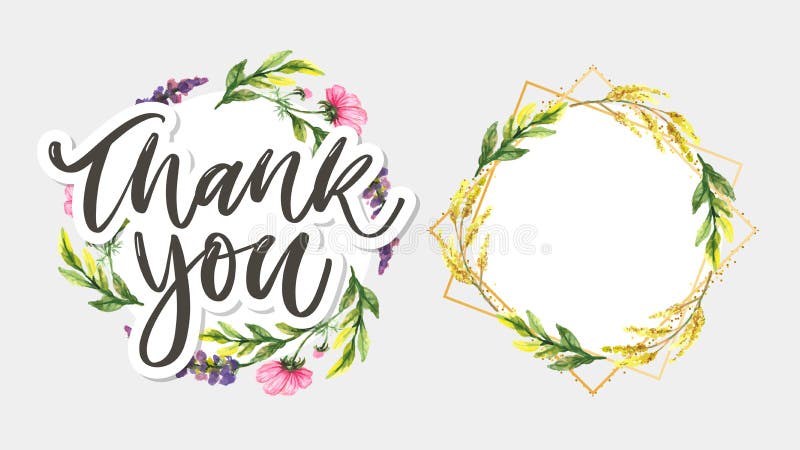 Cute Thank You Script Card Flowers Letter Text Stock Vector ...