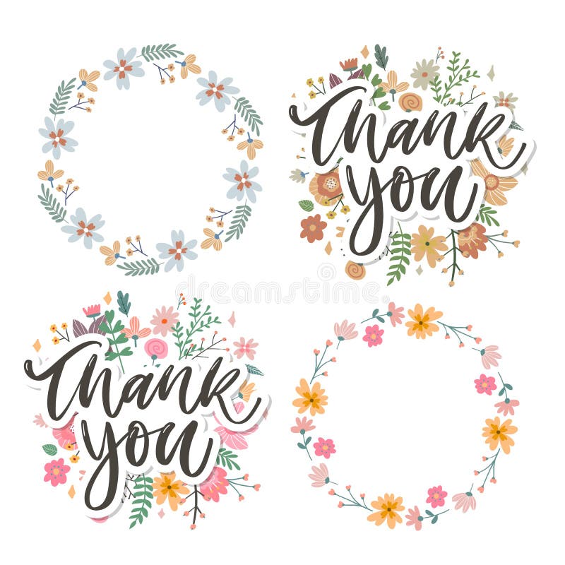 Cute Thank You Script Card Flowers Letter Text Stock Illustration ...