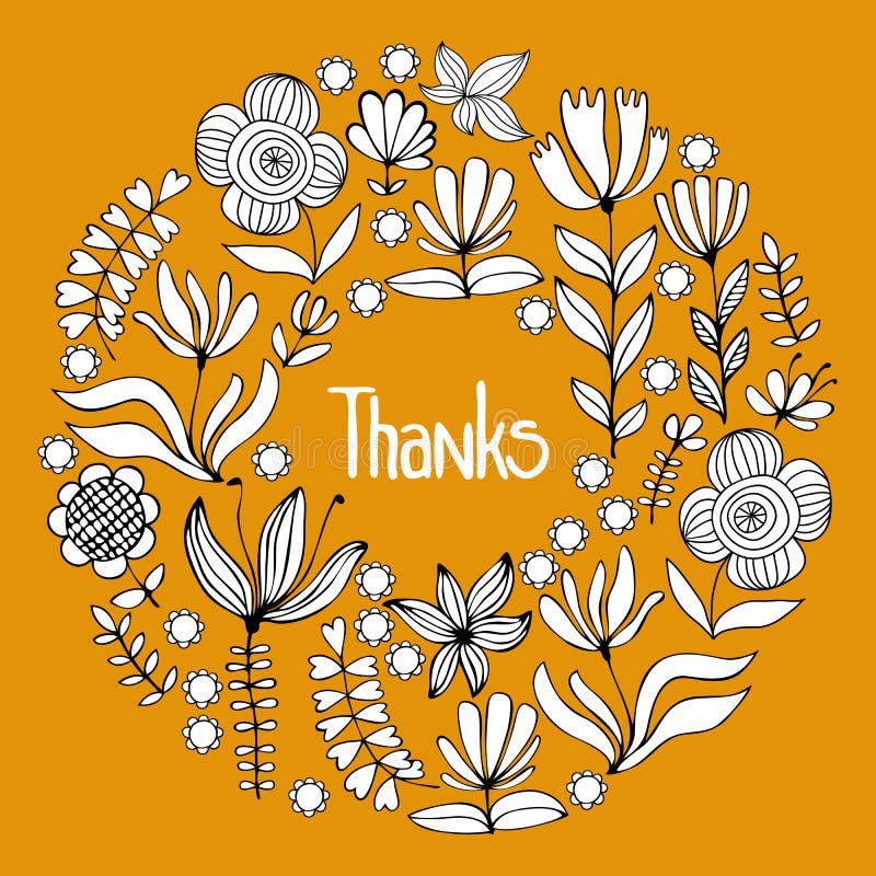 Cute Thanks Card. Monochrome Vector Illustration. Stock Vector ...