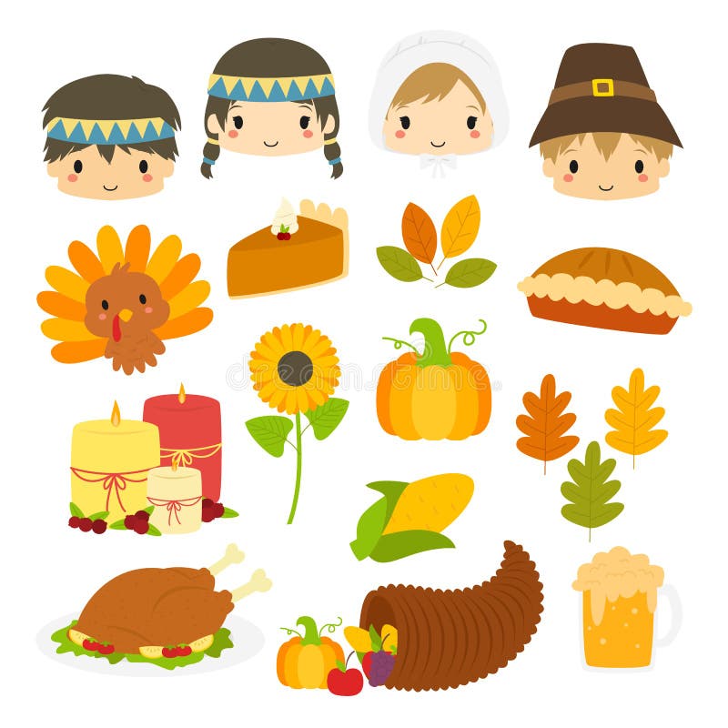 Cute Thanksgiving Character Vector Set Stock Vector - Illustration of ...
