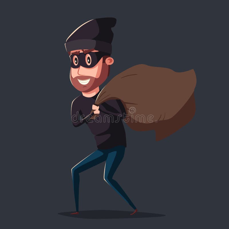 Cute Thief Character Vector Cartoon Illustration Stock Vector