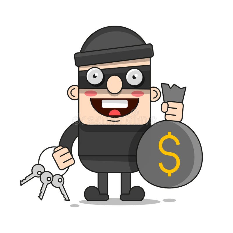 Cute Thief Character Vector Cartoon Illustration Bandit With Bag