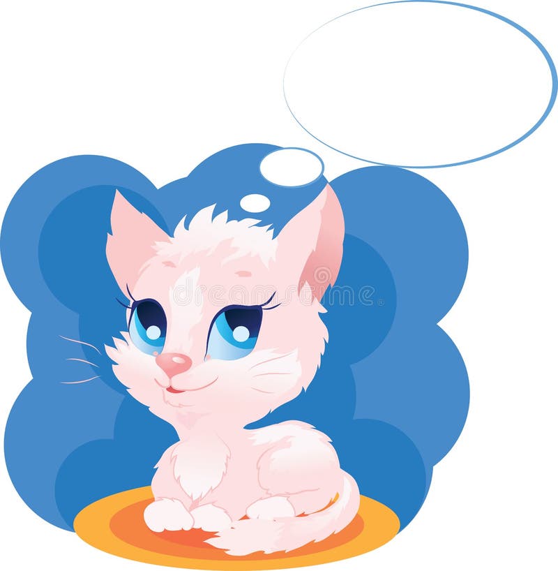 Cute Thinking Kitten Vector Illustration Stock Vector - Illustration of ...