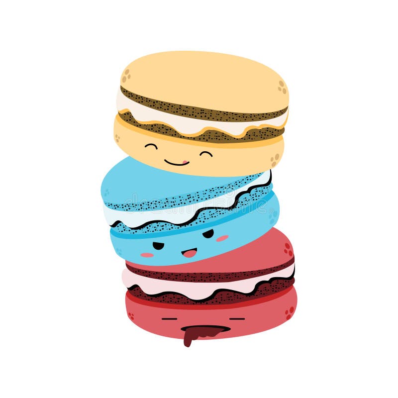 Cute Three Colorful Macarons Cartoon Stock Vector - Illustration of ...