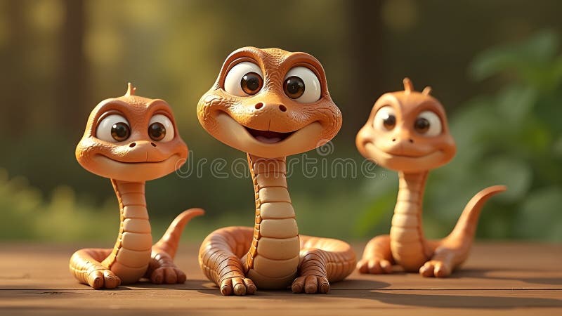 Cute Threesnakes Lizards Python Stock Illustration - Illustration of ...