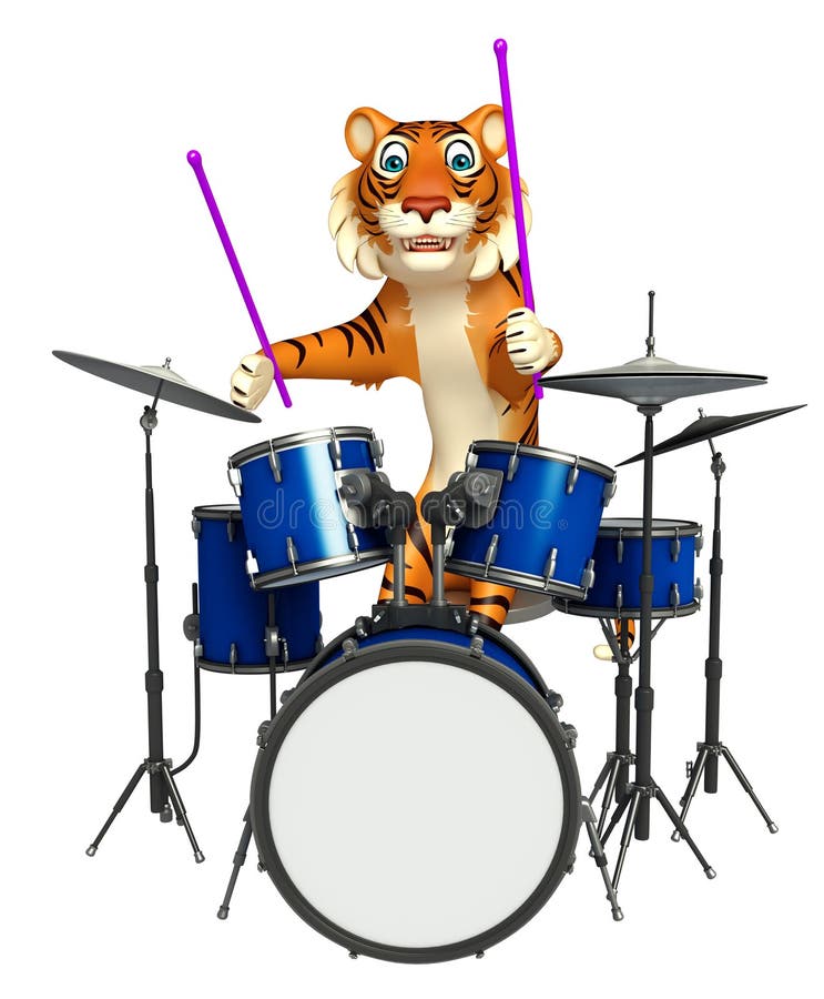Cute Tiger Cartoon Character with Drum Stock Illustration ...