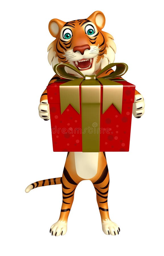 Cute Tiger Cartoon Character with Giftbox Stock Illustration ...