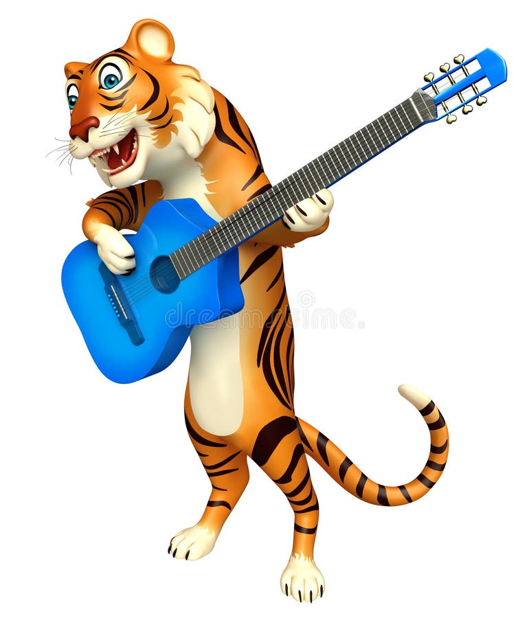 Cute Tiger Cartoon Character with Guitar Stock Illustration ...