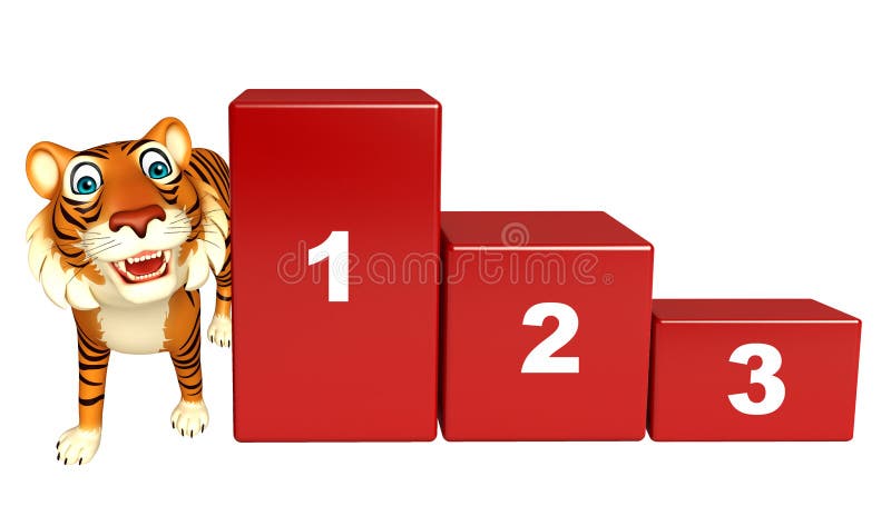 Cute Tiger Cartoon Character with 123 Level Sign Stock Illustration ...