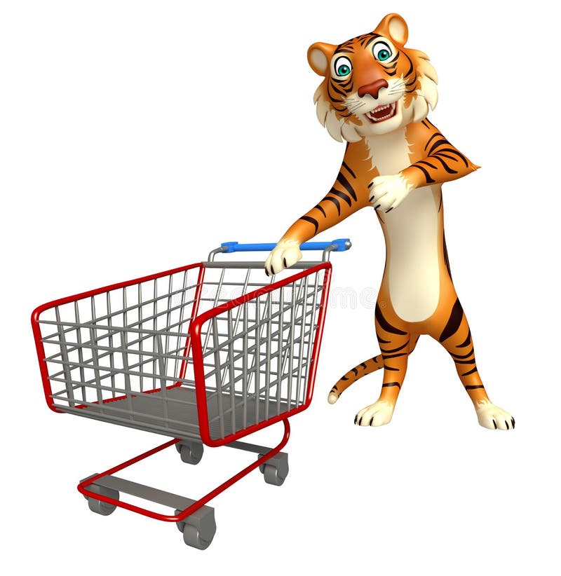 Cute Tiger Cartoon Character with Trolly Stock Illustration ...