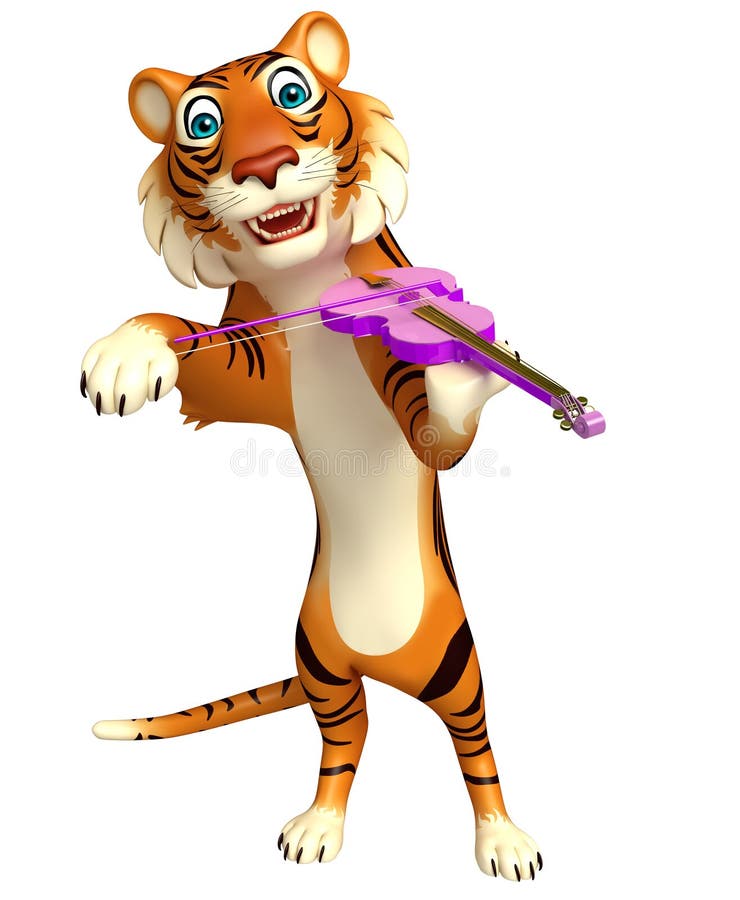 Cute Tiger Cartoon Character with Violin Stock Illustration ...