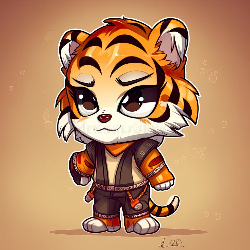Cute Tiger, Cartoon Chibi Style, Generative AI Stock Illustration ...