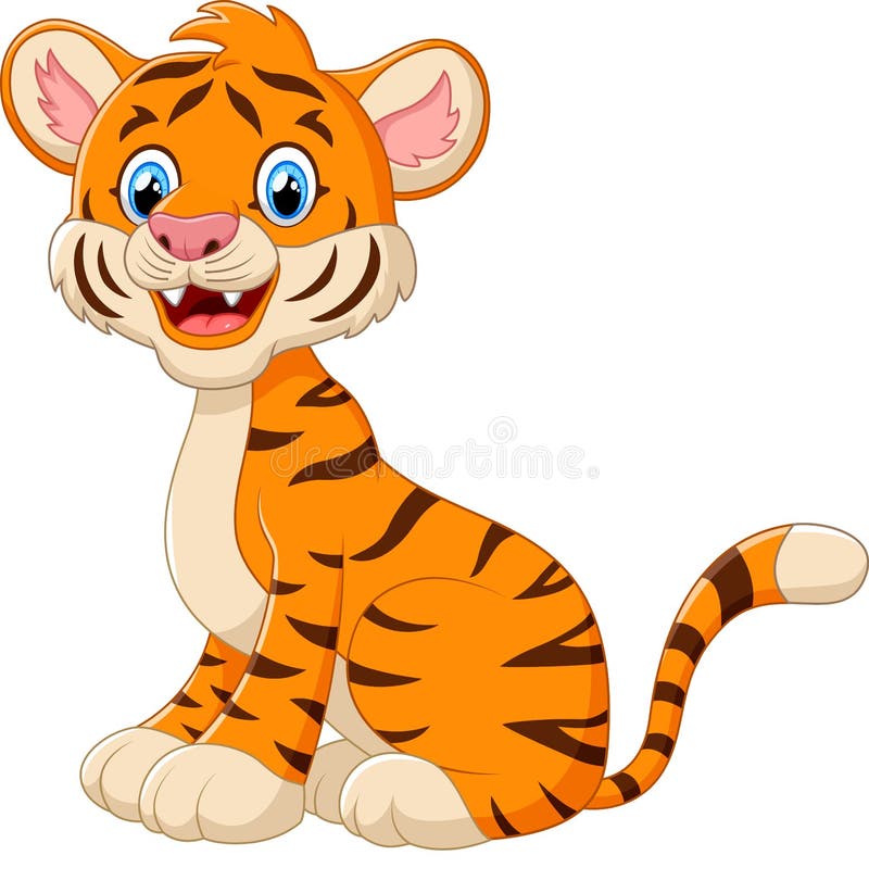 Cute tiger cartoon sitting stock vector. Illustration of kitten - 63807957