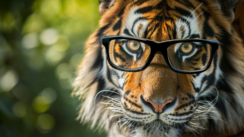 Cute Tiger Closeup with Glasses Stock Illustration - Illustration of ...