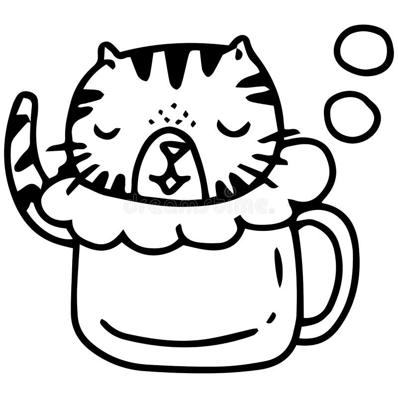 Cute Tiger in Coffee Mug, Tea Cup Hand Drawn Doodle Art Illustration ...