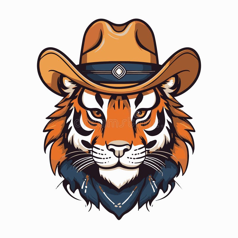 Cute Tiger with Cowboy Hat stock vector. Illustration of cheerful ...