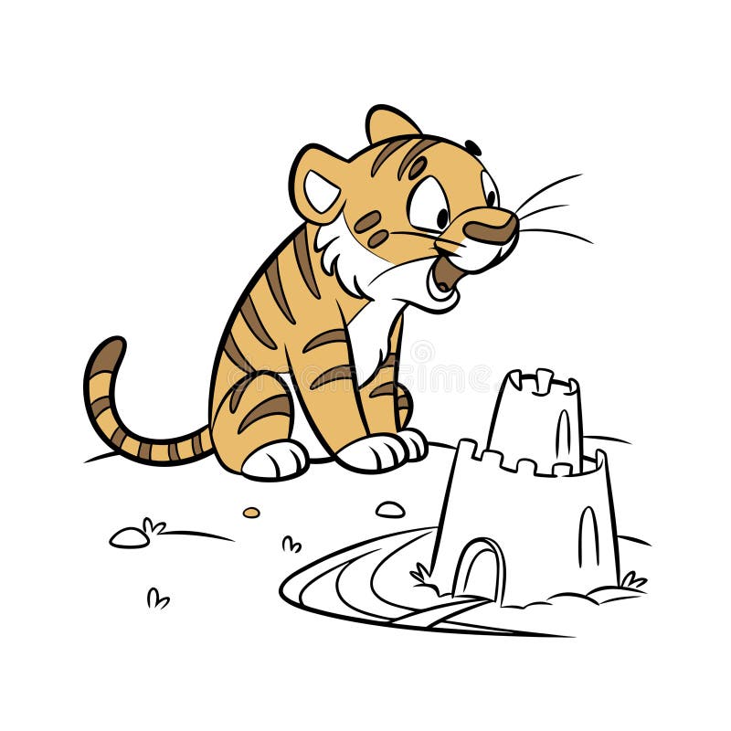 Cute Tiger Cub at the Beach Stock Image - Illustration of cartoon ...