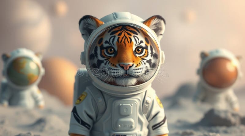 Adorable Tiger Cub Astronaut Explores a New Planet, Surrounded by ...