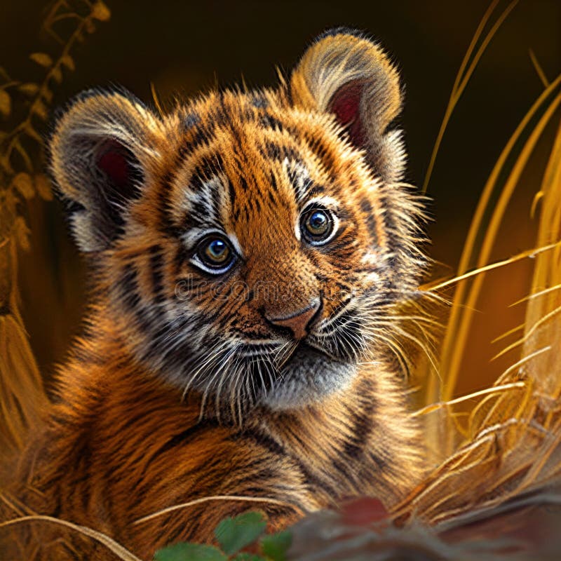 Cute Tiger Cub Generative Ai Stock Illustration - Illustration of ...