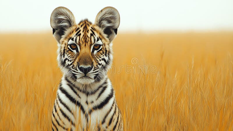 Cute Tiger Cub in Golden Field Stock Illustration - Illustration of ...