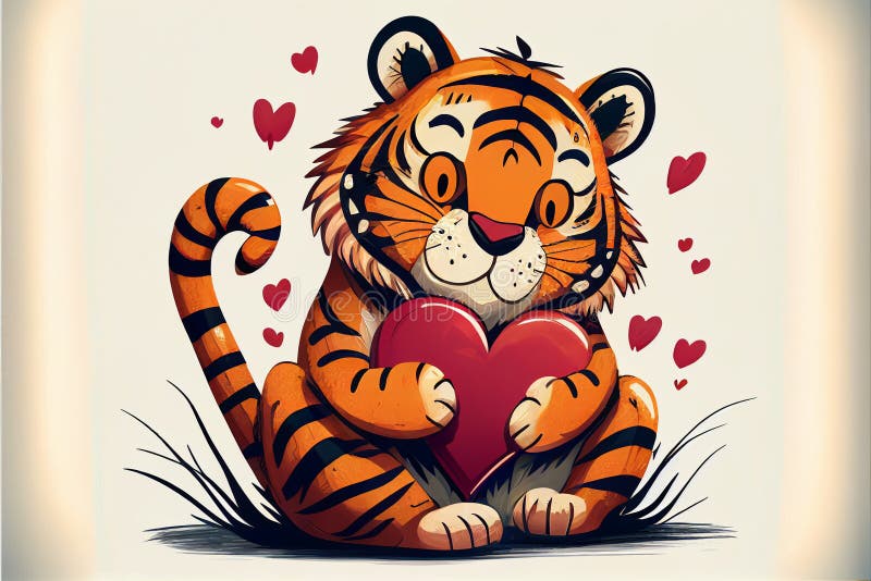 Cute Tiger Cub with a Heart in Its Paws. AI Generated Stock ...