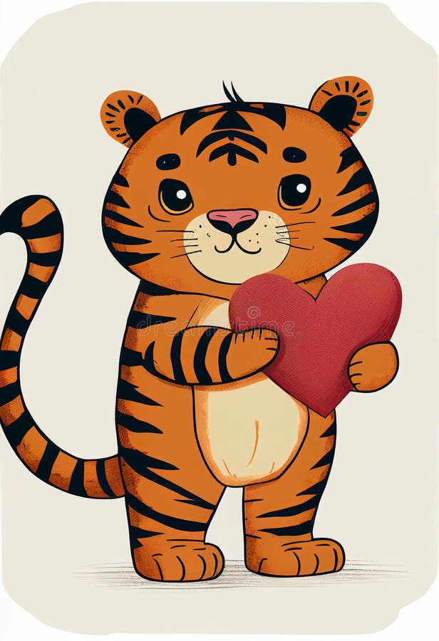 Cute Tiger Cub with a Heart in Its Paws. AI Generated Stock ...
