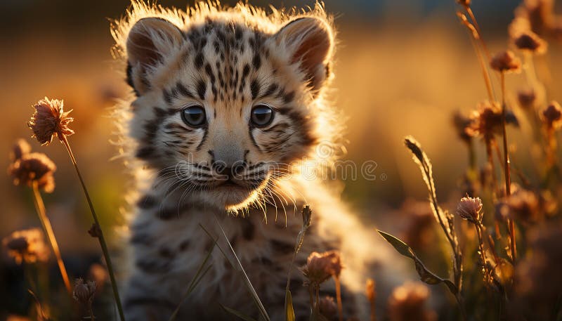 Cute Tiger Cub Hiding in Grass, Looking at Camera Generated by AI Stock ...