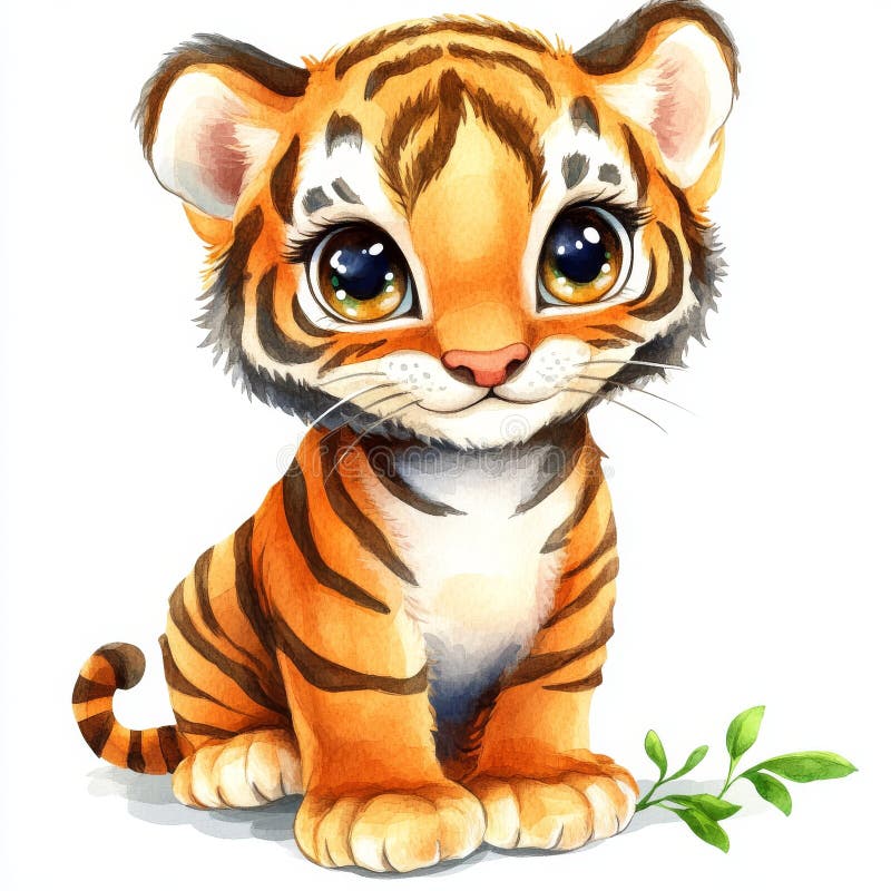 A Cute Tiger Cub Illustration in Watercolor, Featuring a Transparent ...