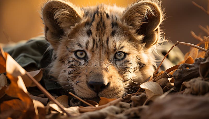 Cute Tiger Cub Looking at Camera in Grass Generated by AI Stock Image ...