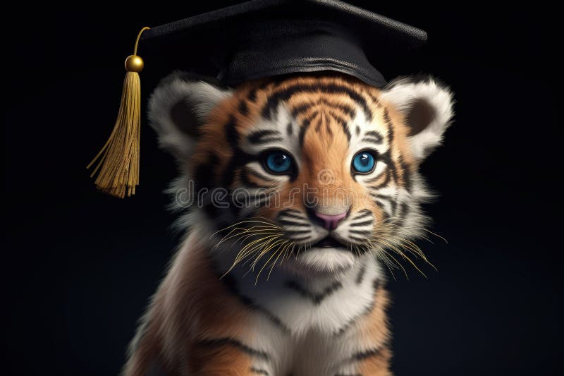 Cute Tiger Cub Wearing a Graduation Cap, AI-generated. Stock ...