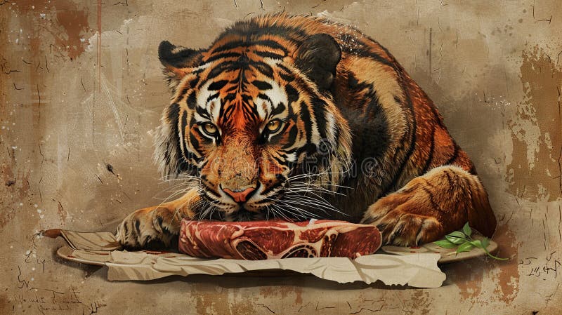 Cute Tiger Drawing Steak Meat on Paper. Generative Ai Stock ...