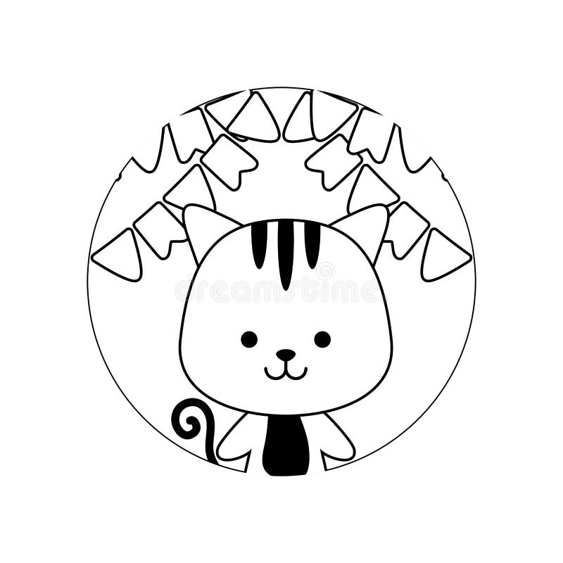 Cute Tiger in Frame Circular with Garlands Stock Illustration ...