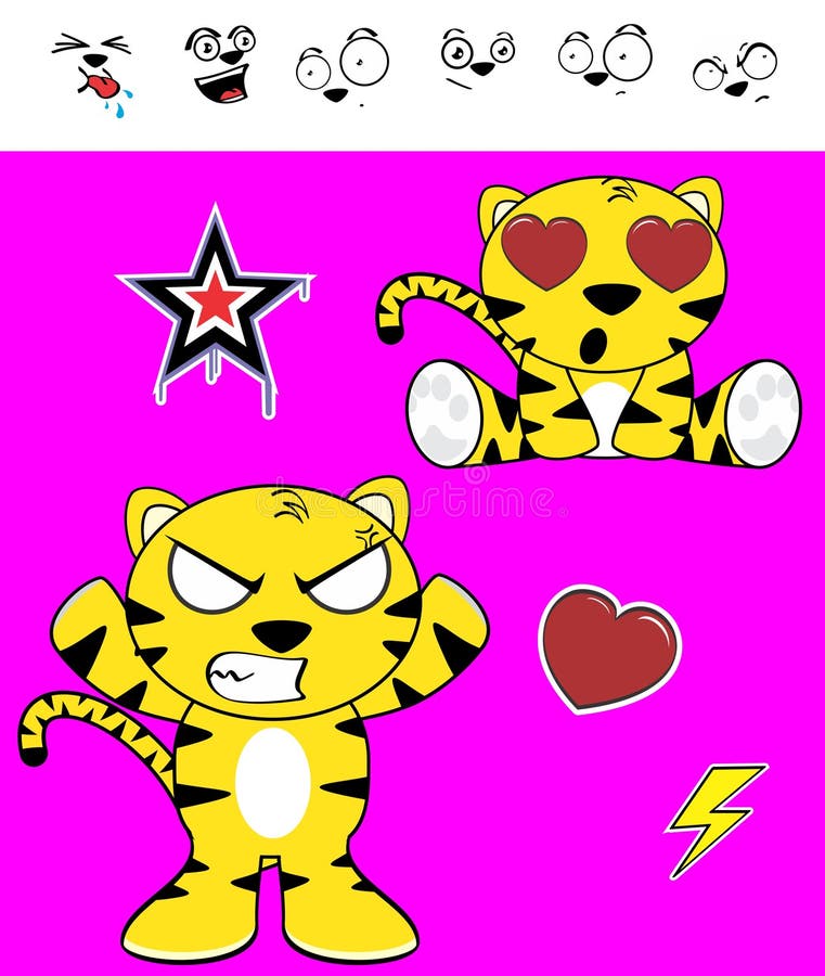 Cute Tiger Funny Expressions Cartoon Set5 Stock Vector - Illustration ...