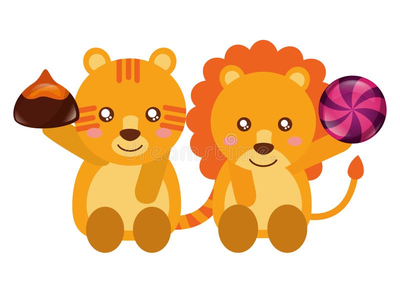 Cute Tiger and Lion Sweet Candy Chocolate Stock Vector - Illustration ...