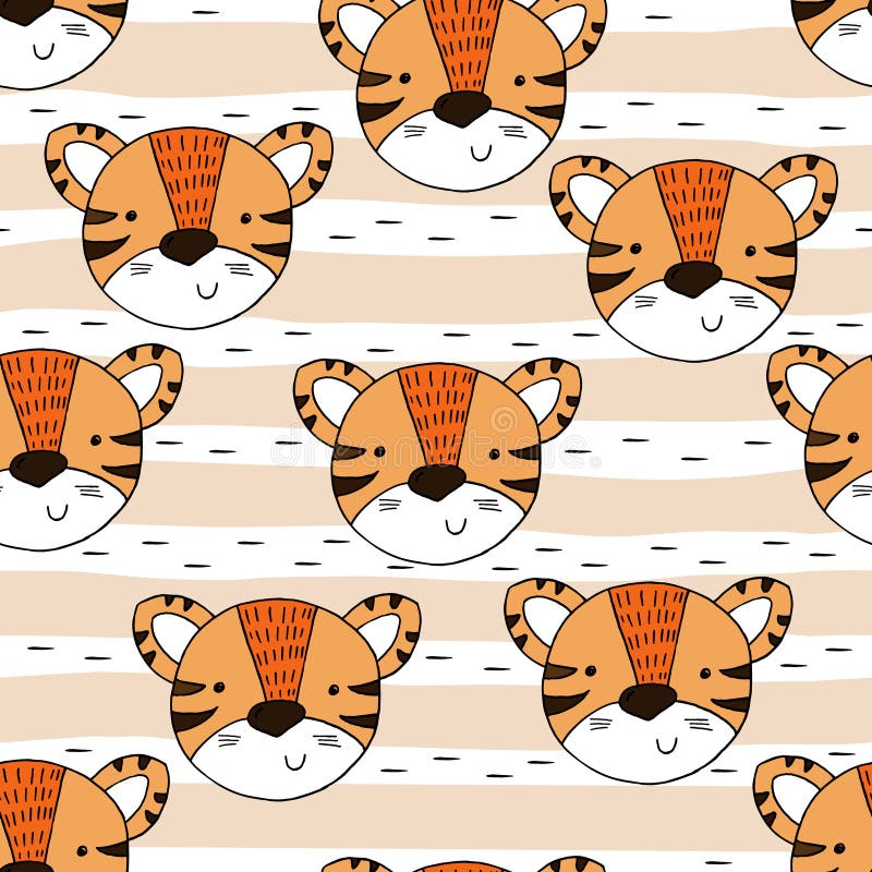 Cute Tiger Pattern Print for Kids Stock Vector - Illustration of ...