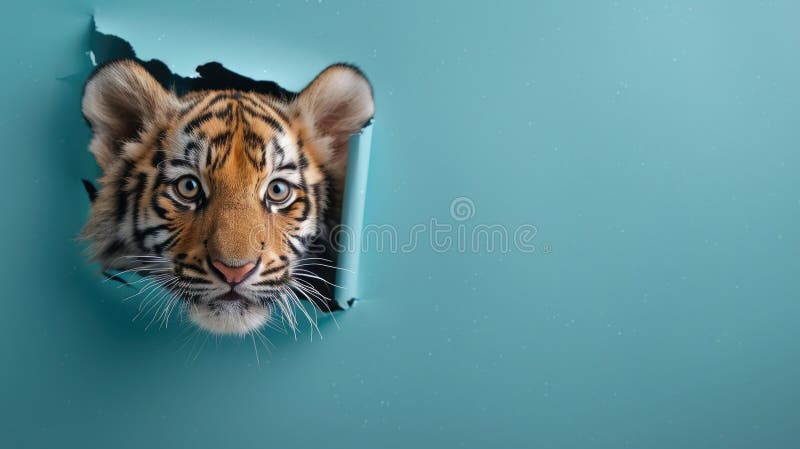 Cute Tiger Peeking through a Hole Stock Illustration - Illustration of ...