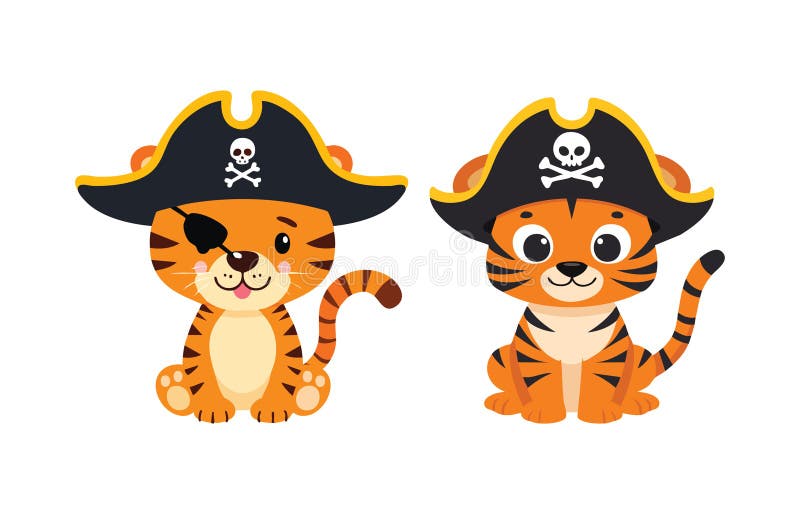 Cute Tiger with Pirate Hat stock vector. Illustration of sailor - 359097641