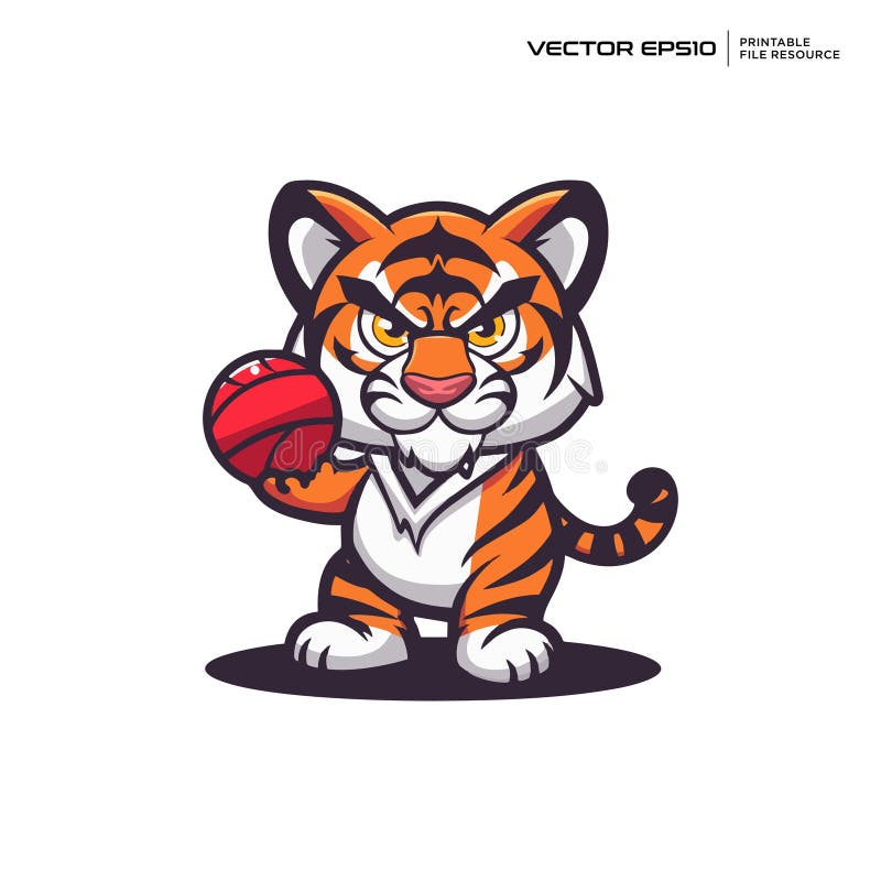 Cute Tiger Playing Ball, Character, Mascot, Logo, Vector, Design ...