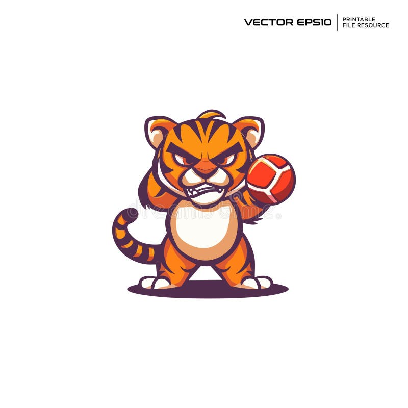 Cute Tiger Playing Ball, Character, Mascot, Logo, Vector, Design ...