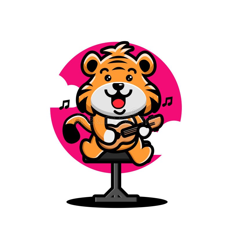 Cute Tiger Playing Guitar Mascot Character Stock Vector - Illustration ...