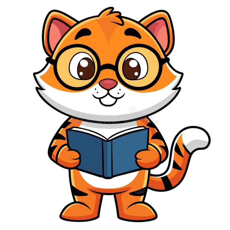 Cute Tiger Reading Book Cartoon Vector Icons Illustration. Flat Cartoon ...