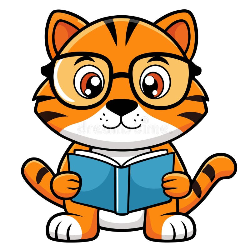 Cute Tiger Reading Book Cartoon Vector Icons Illustration. Flat Cartoon Concept Stock ...